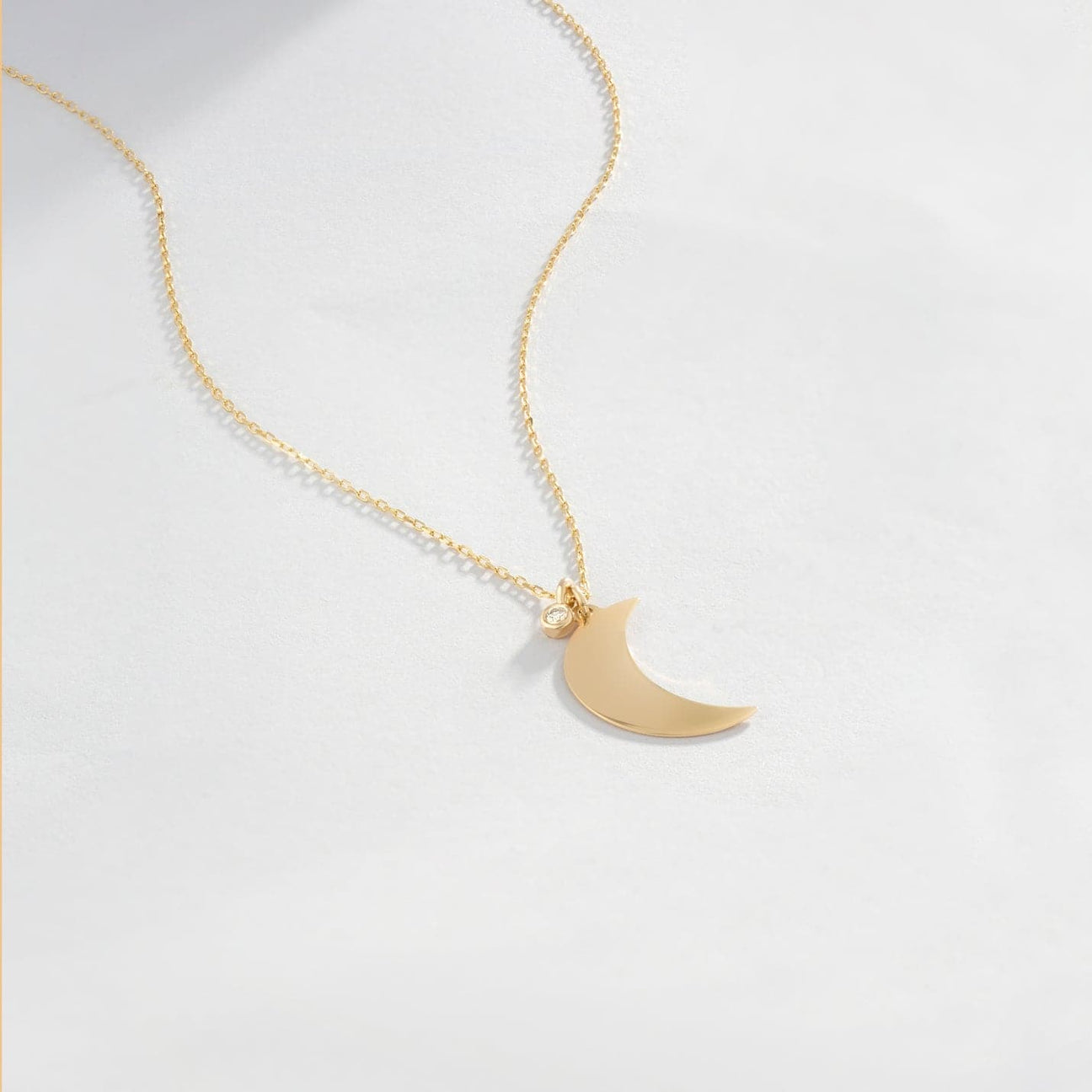 Diamond Half Moon Necklace - 14K Solid Gold - Celestial Necklace ...