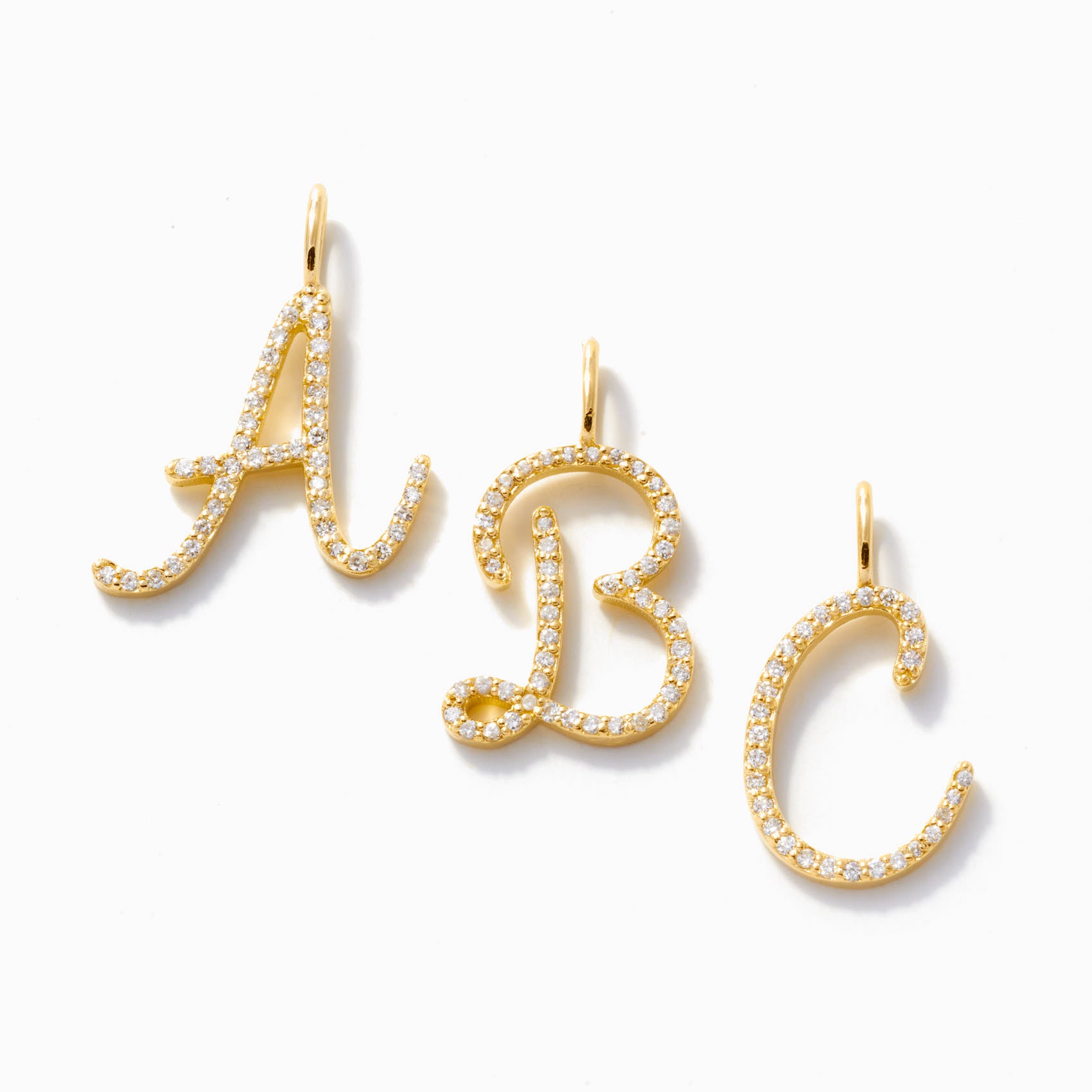Gelin Diamond Script Big Letter Charm | 14k Yellow Gold Initial ...