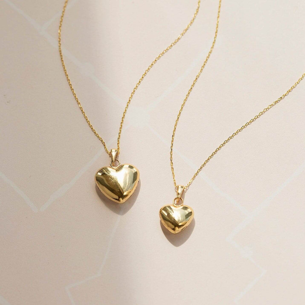 Puffed Heart Necklace in 14K Solid Gold, Women by GELIN – Gelin Diamond