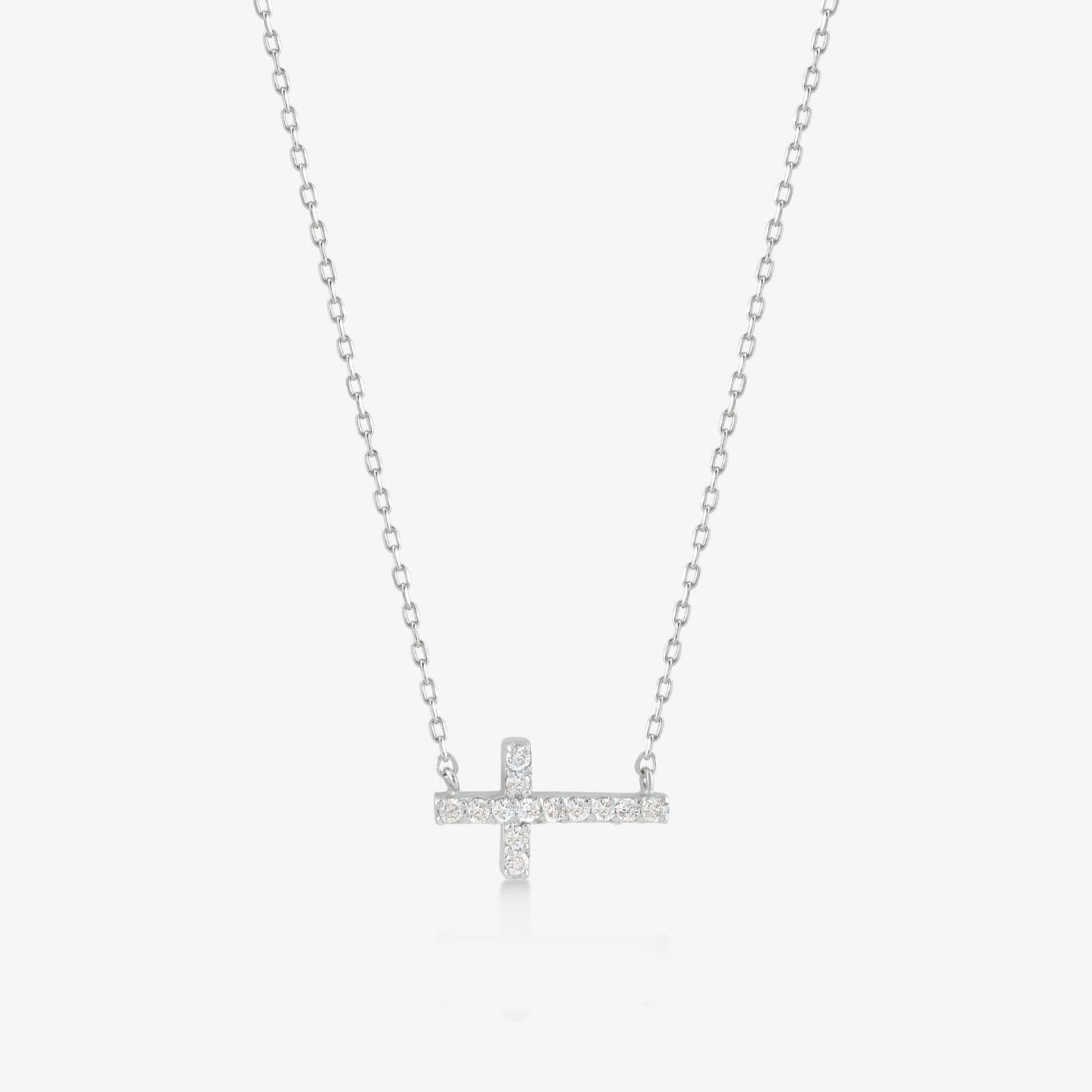 14k Solid Gold and Diamond Horizontal Cross Necklace | Cross Shaped ...