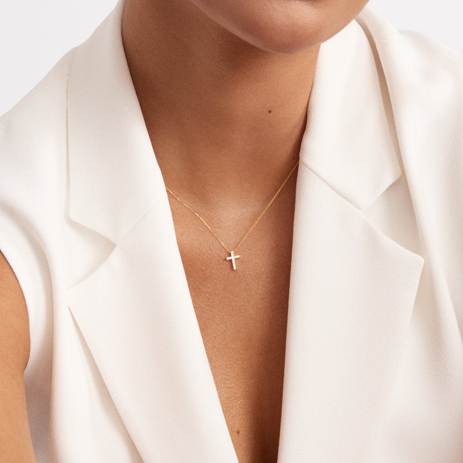 14k Solid Gold and Diamond Pave Cross Necklace | Natural Diamond ...