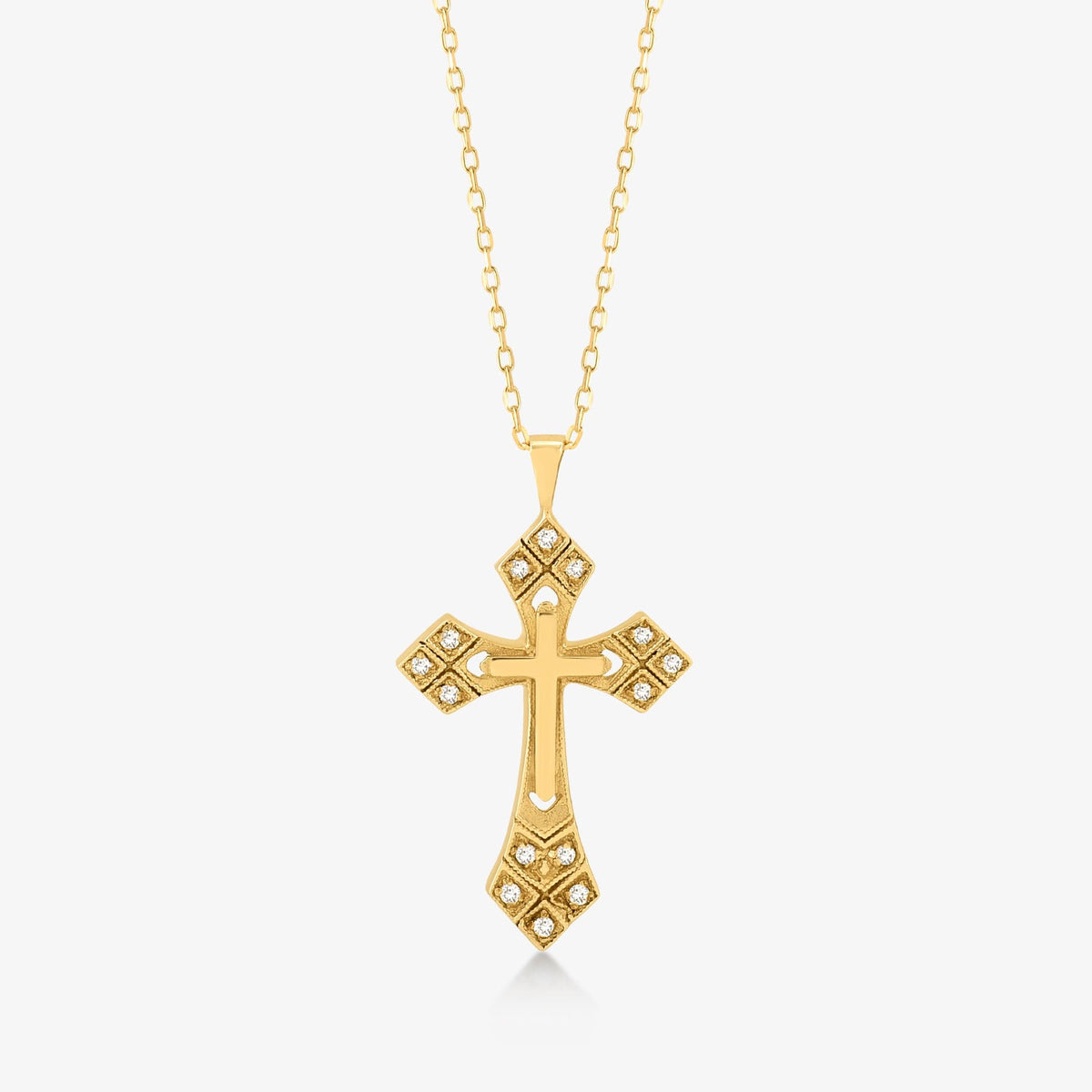 Diamond Gothic Cross Necklace in 14K Solid Gold – Gelin Diamond