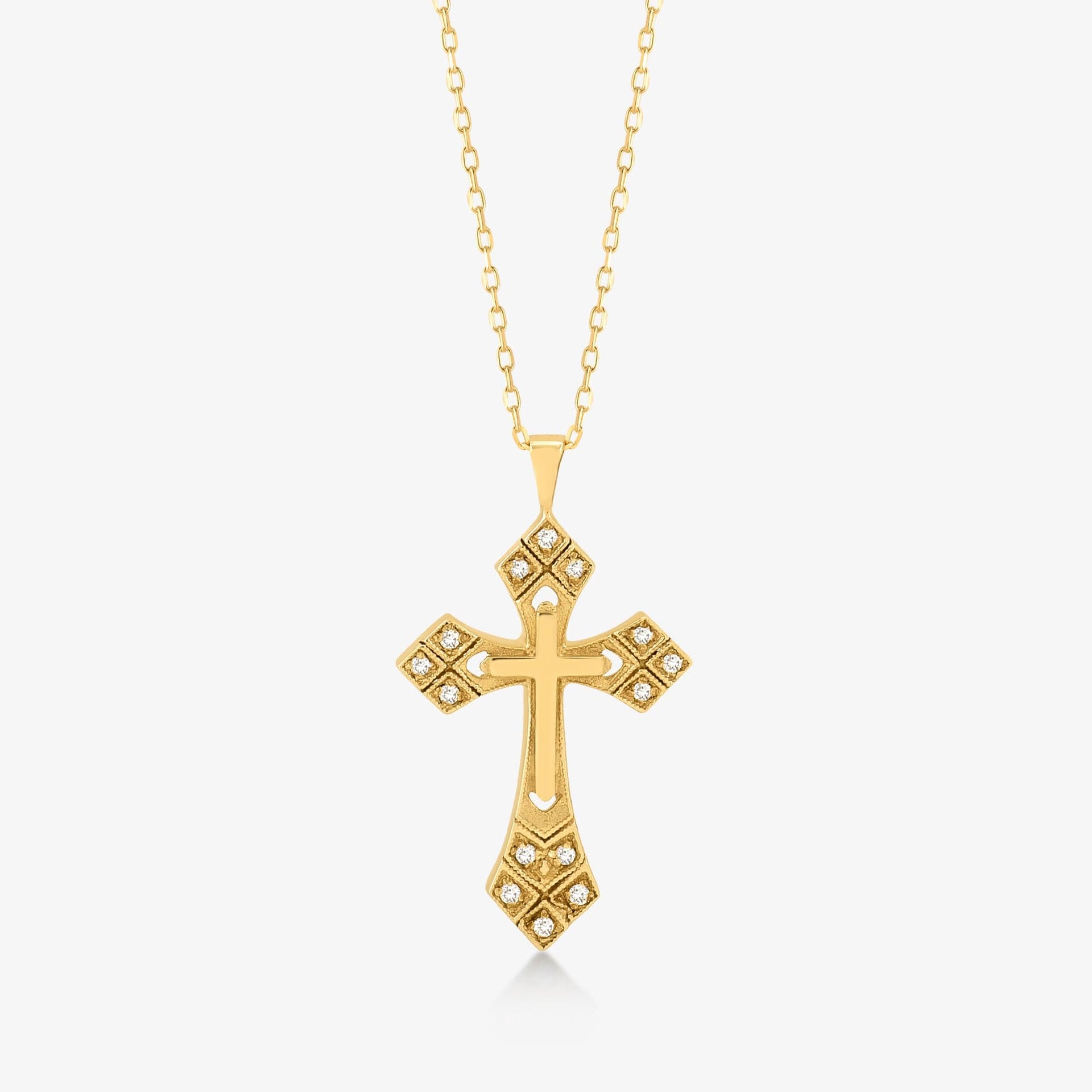 Diamond Gothic Cross Necklace in 14K Solid Gold – Gelin Diamond