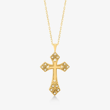 Diamond Gothic Cross Necklace in 14K Solid Gold – Gelin Diamond