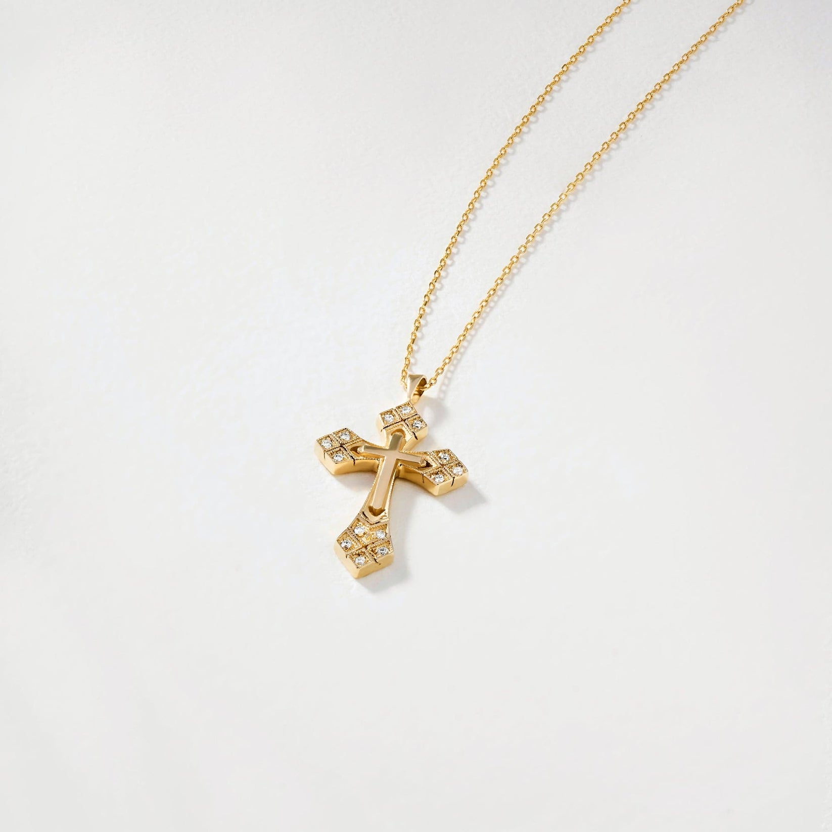 Diamond Gothic Cross Necklace in 14K Solid Gold – Gelin Diamond