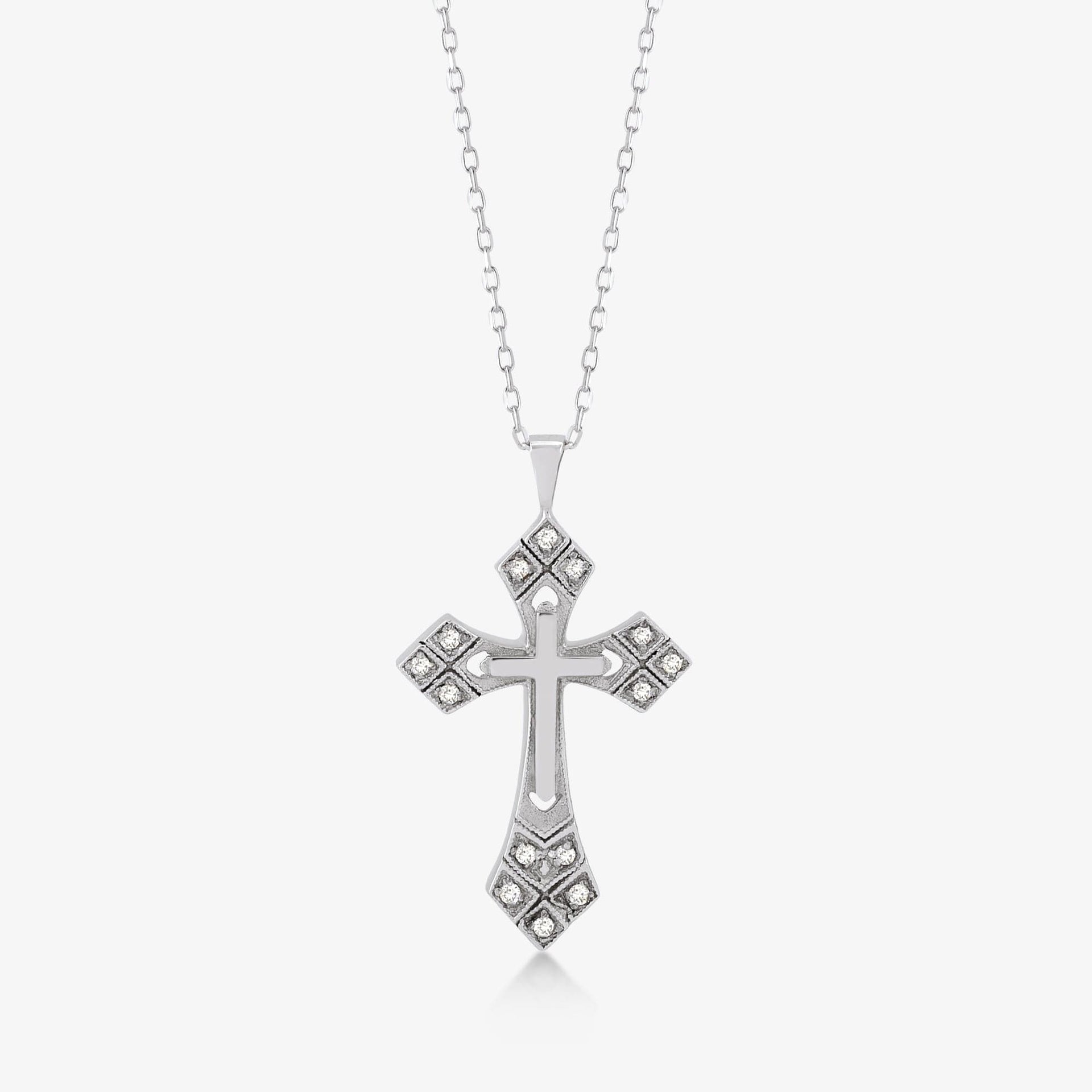 Diamond Gothic Cross Necklace in 14K Solid Gold – Gelin Diamond
