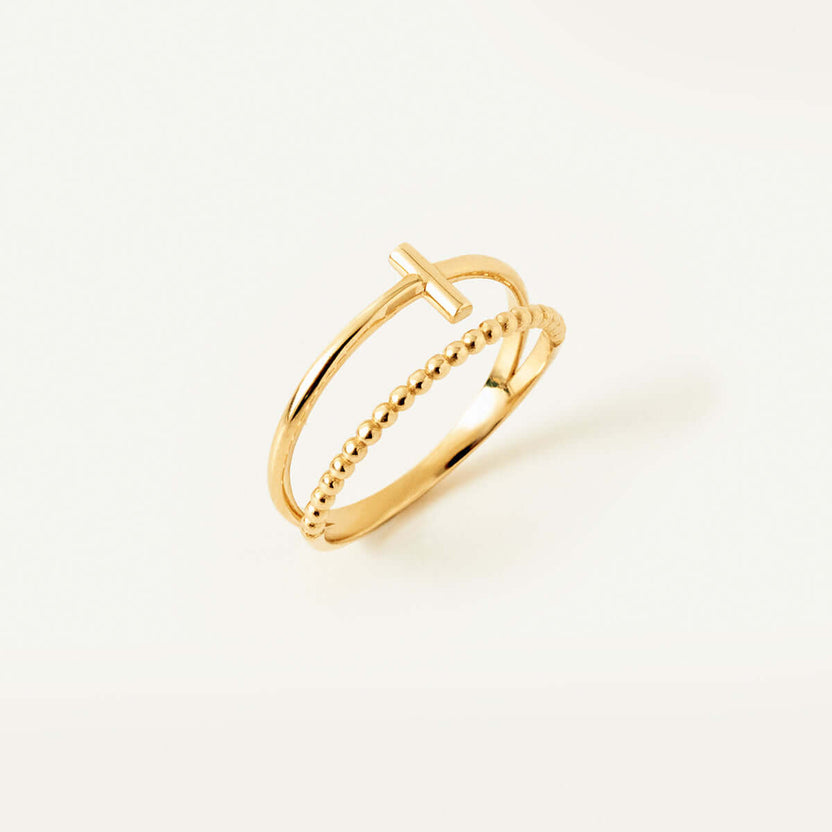Gelin 14K Solid Gold Cross Dualband Ring | 14K Yellow Gold Stackable ...