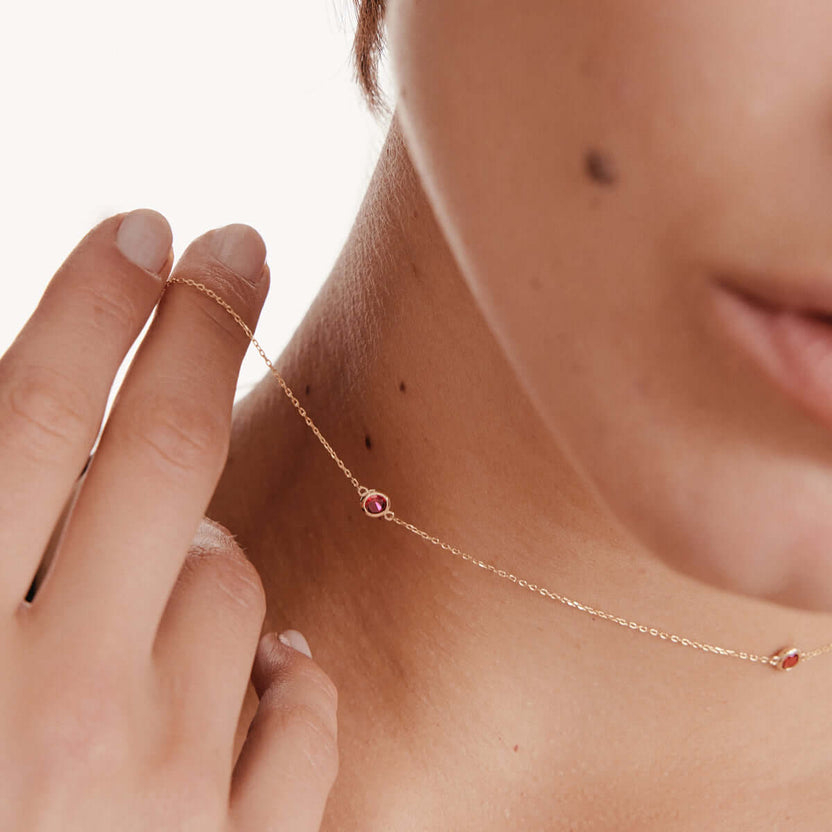 Dainty Ruby Station Necklace in 14k Solid Gold, Women by GELIN – Gelin ...