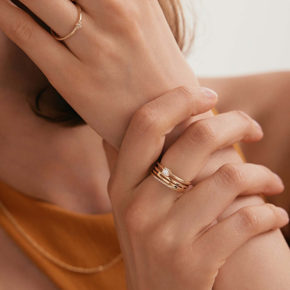 Gelin 14K Solid Gold Double Band Ring | Double Row Stacking Ring for ...