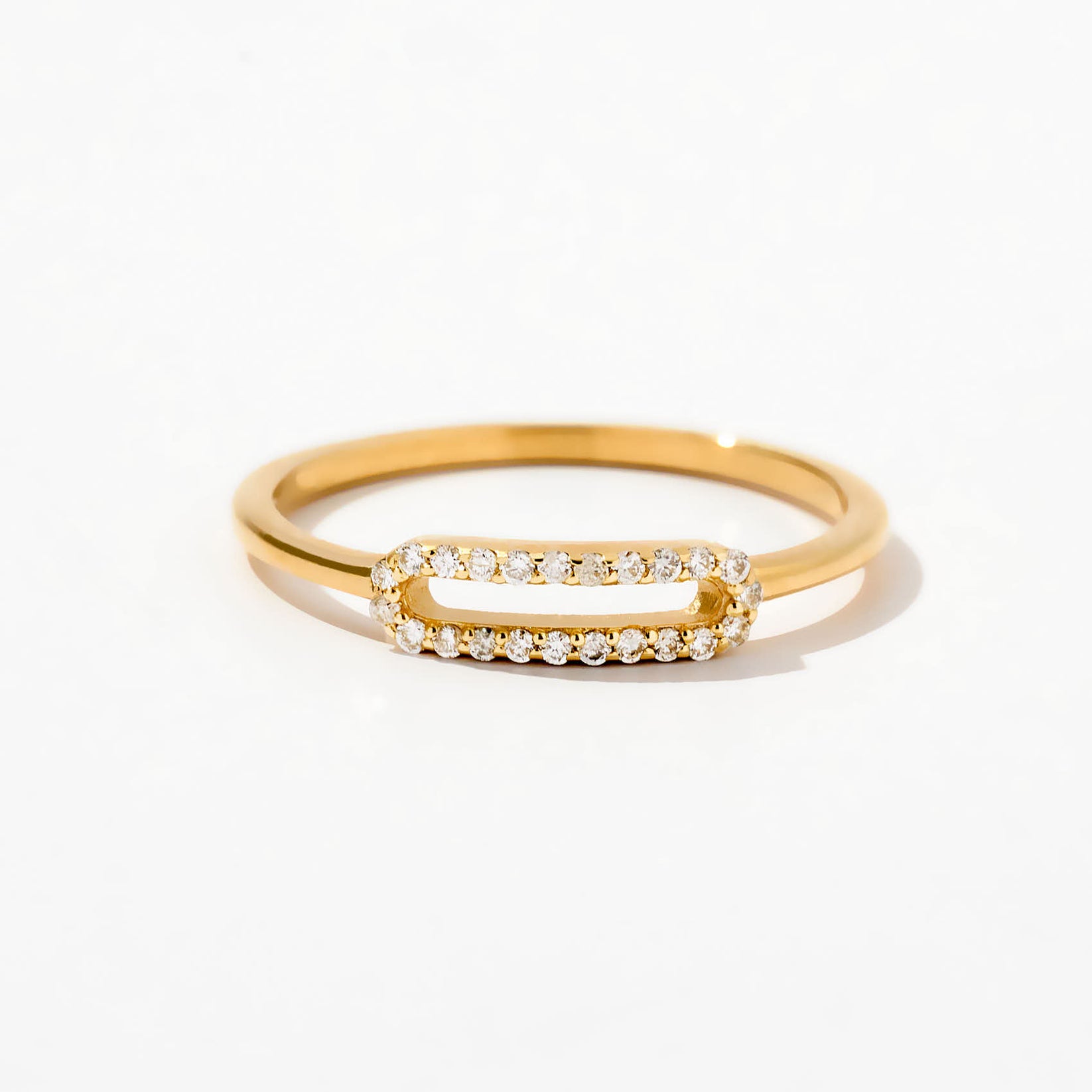 Diamond Paperclip Ring - 14K Solid Gold - Diamond Bar Ring - Pave Ring ...