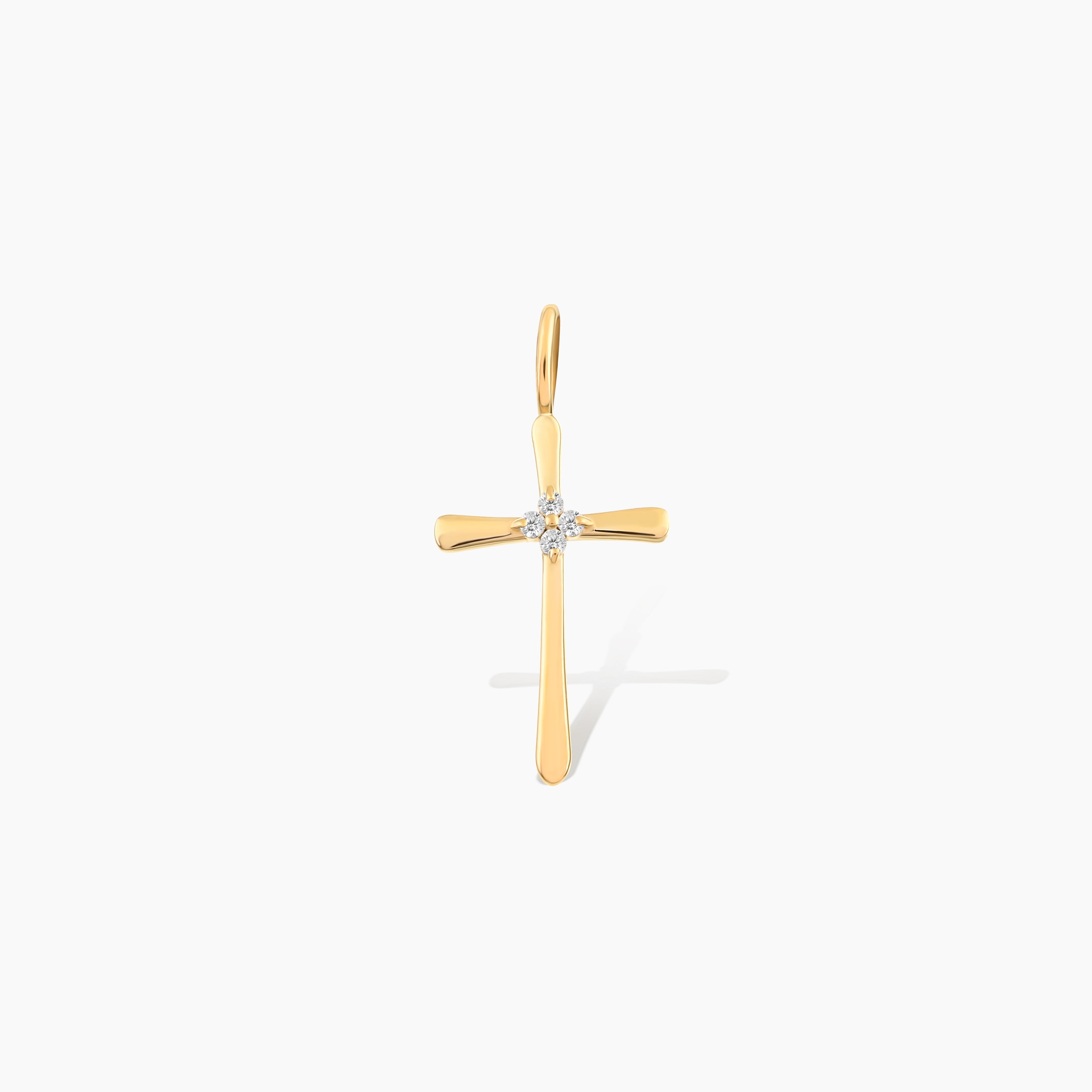 Dainty Tapered Cross Pendant with Diamond Center in 10K Solid Gold ...
