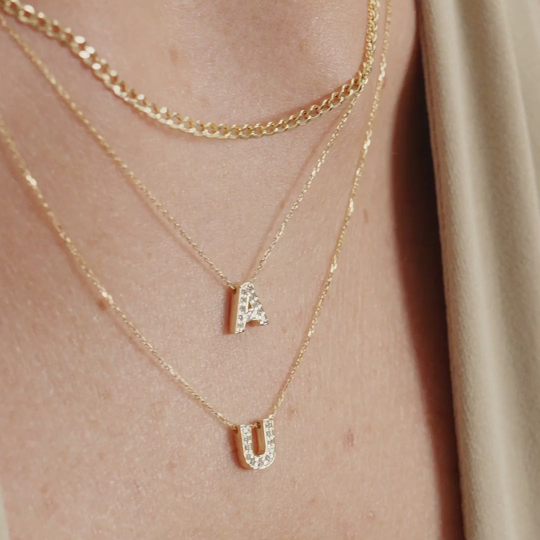 Diamond Letter Necklace in 14k Solid Gold – Gelin Diamond
