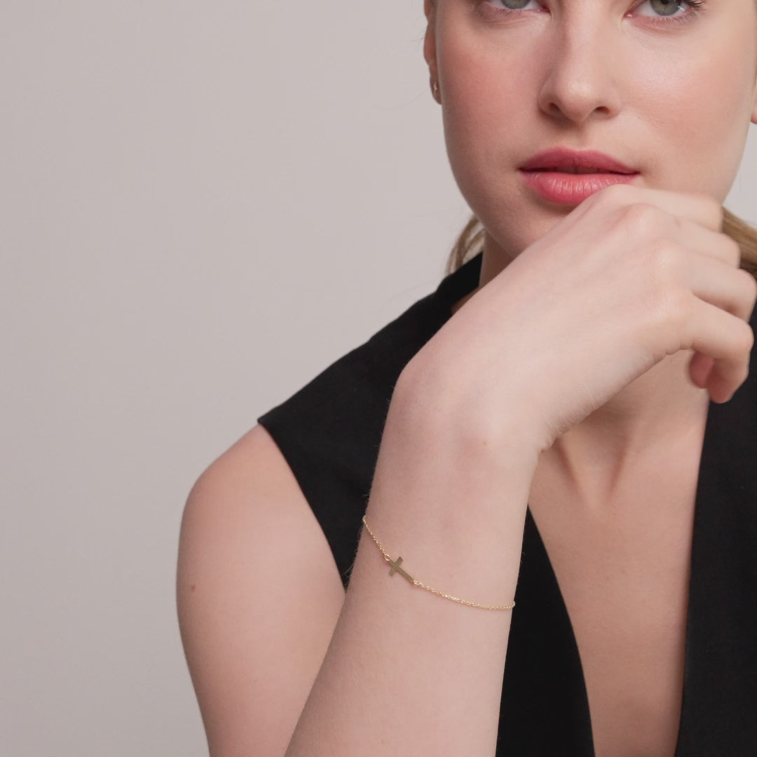 14k Solid Gold Cross Bracelet | Religious Bracelets for Women in 14k ...